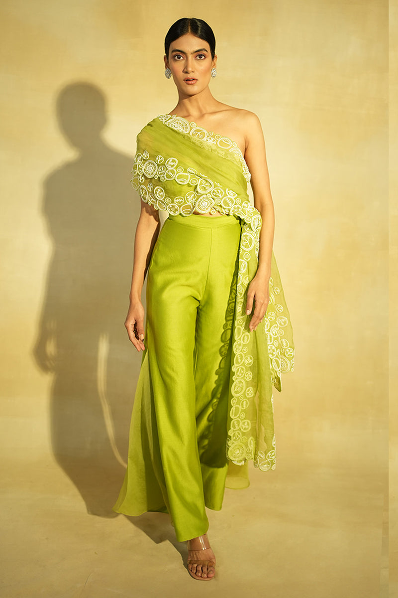 PARROT TAARINI DRAPE LEHENGA SET – Megha Bansal